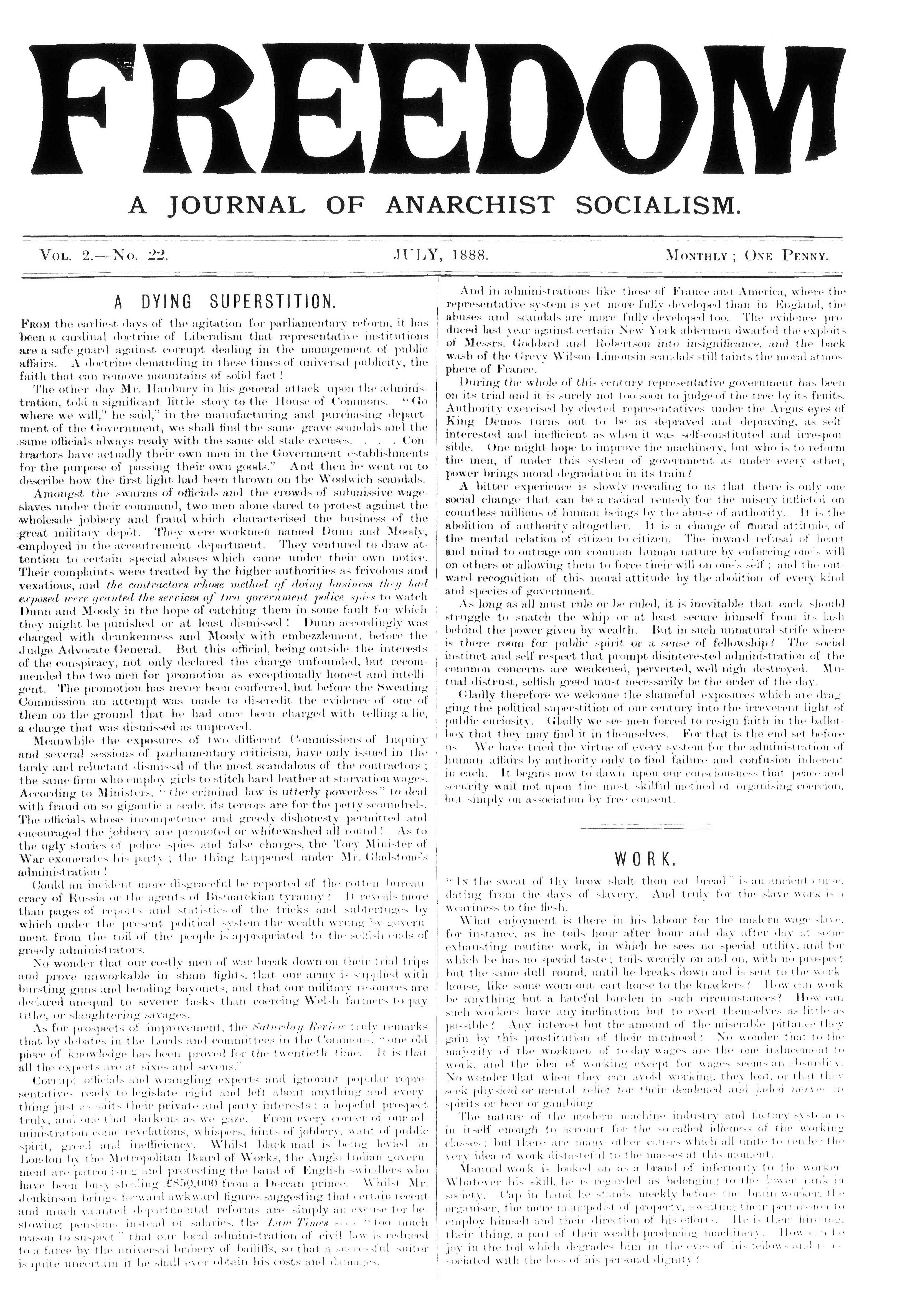 Freedom vol 2. no 22 (July 1888) | libcom.org