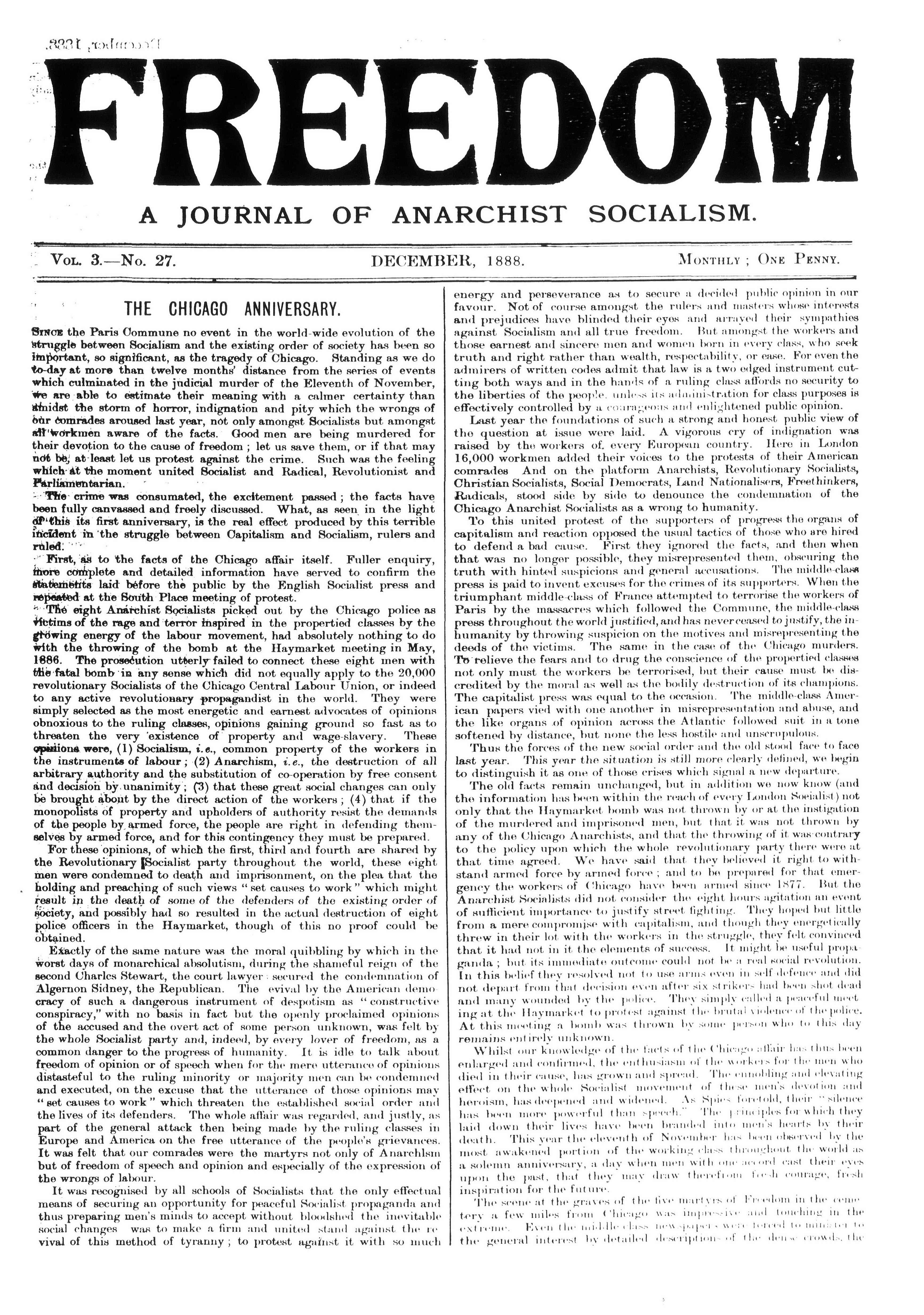 Freedom vol 3. no 27 (December 1888) | libcom.org