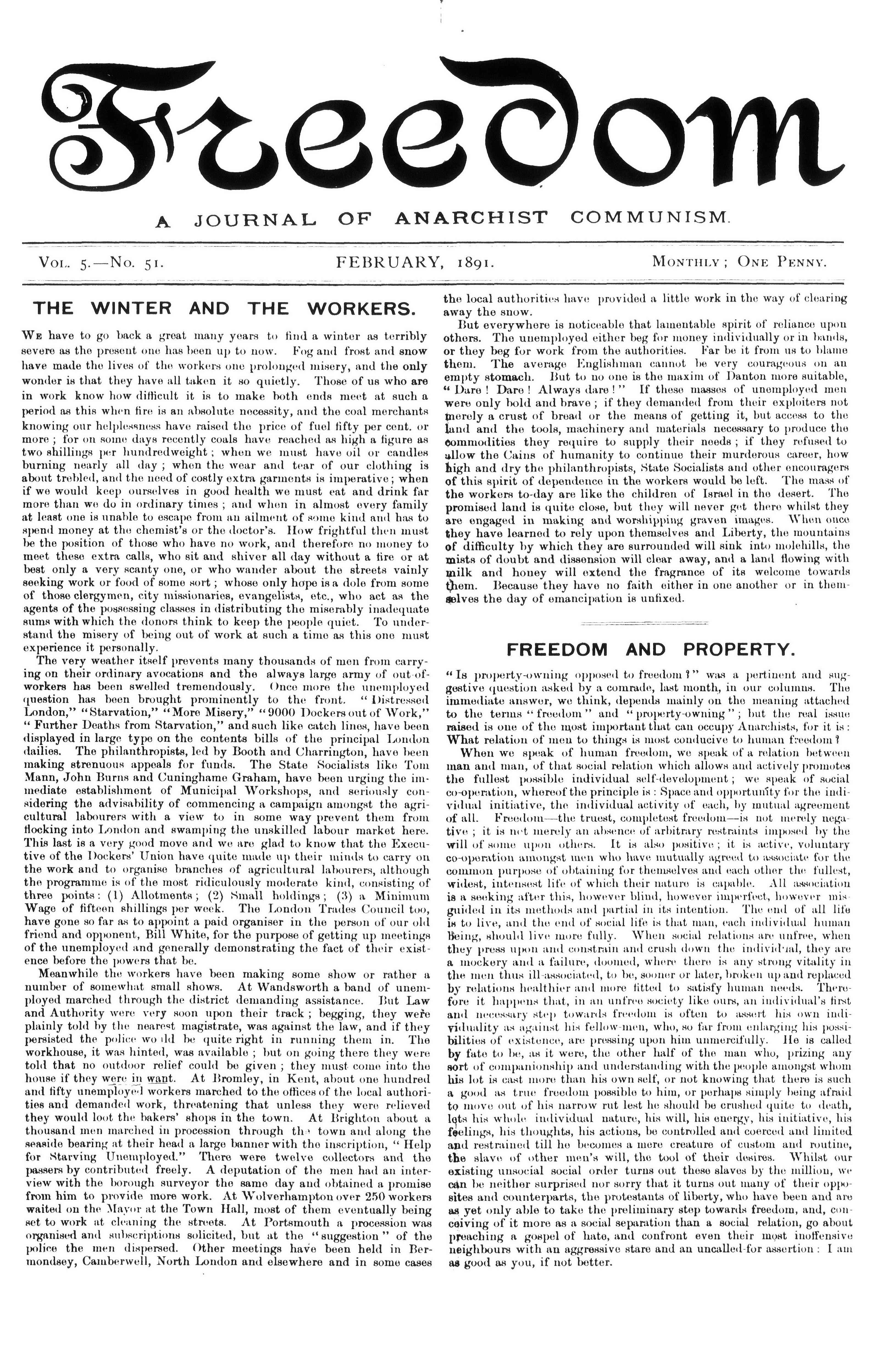 Freedom vol 5. no 51 (February 1891) | libcom.org