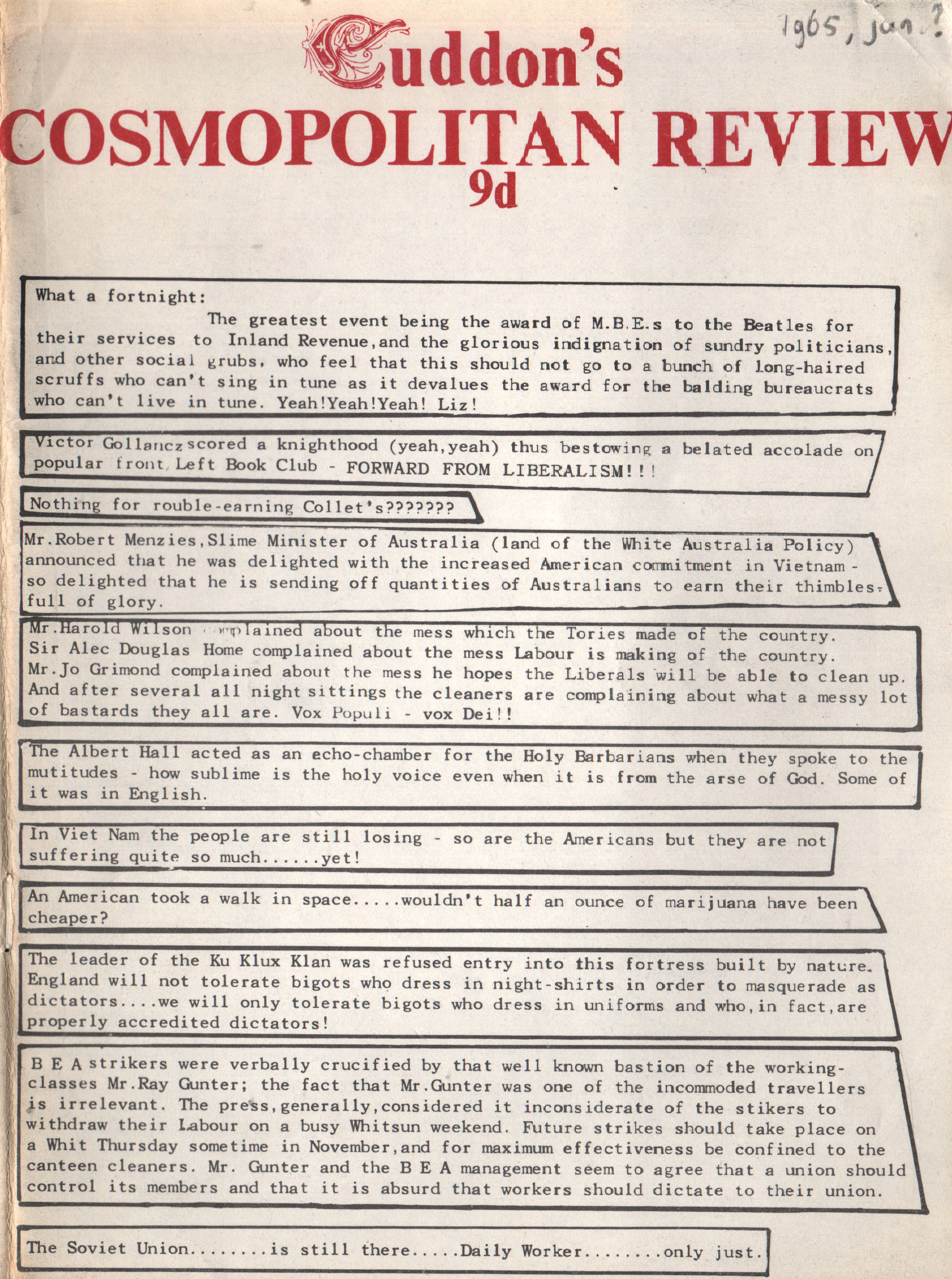 Cuddon's Cosmopolitan Review June 1965 | libcom.org