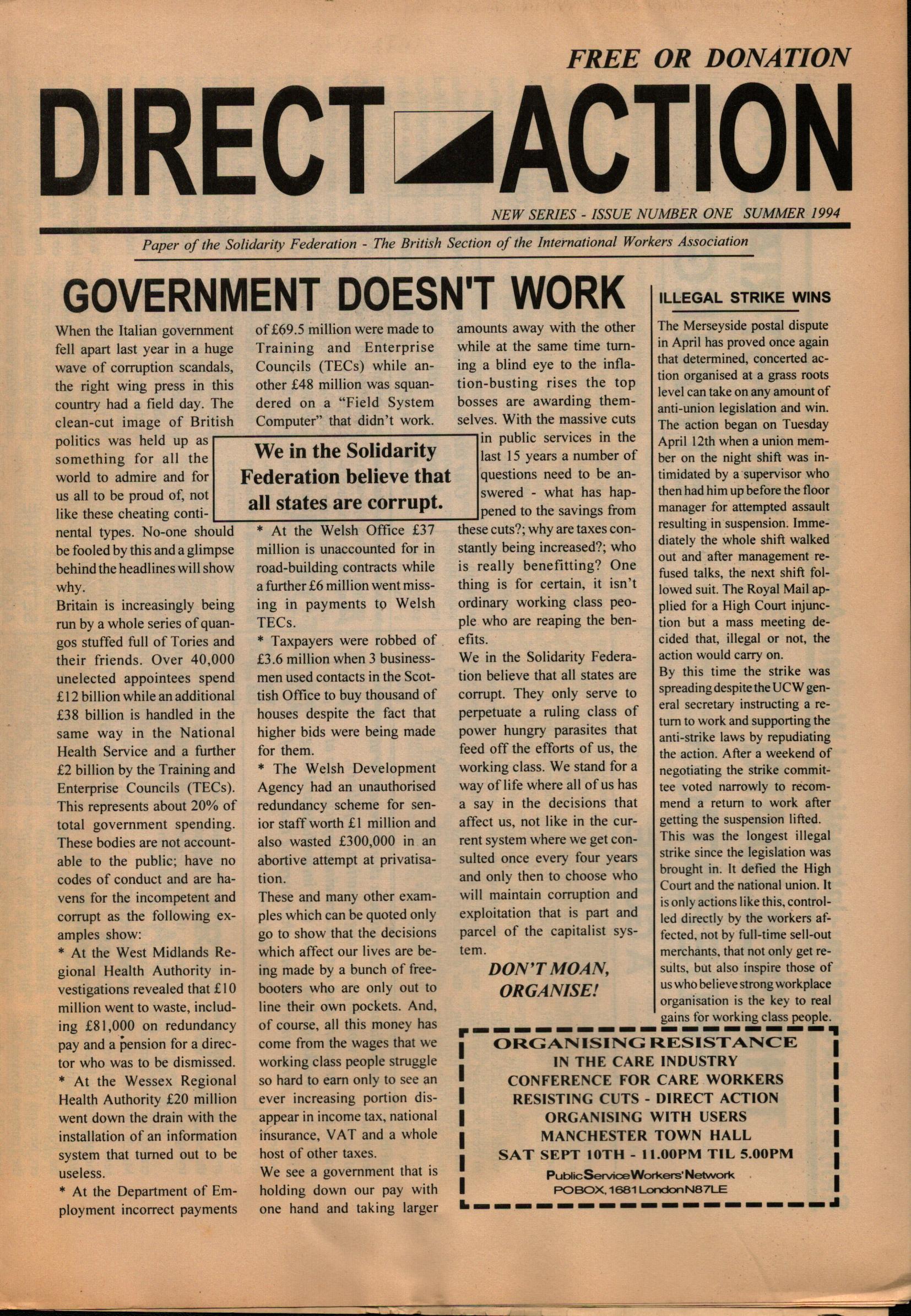 Direct Action newspaper (SolFed) #01 1994 | libcom.org