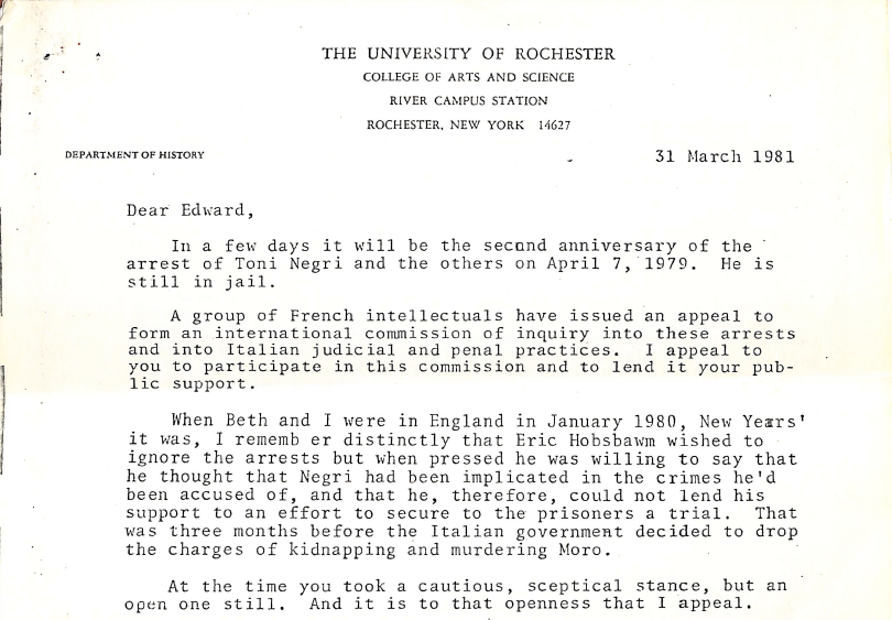 Letter from Peter Linebaugh to E.P. Thompson (1981) | libcom.org