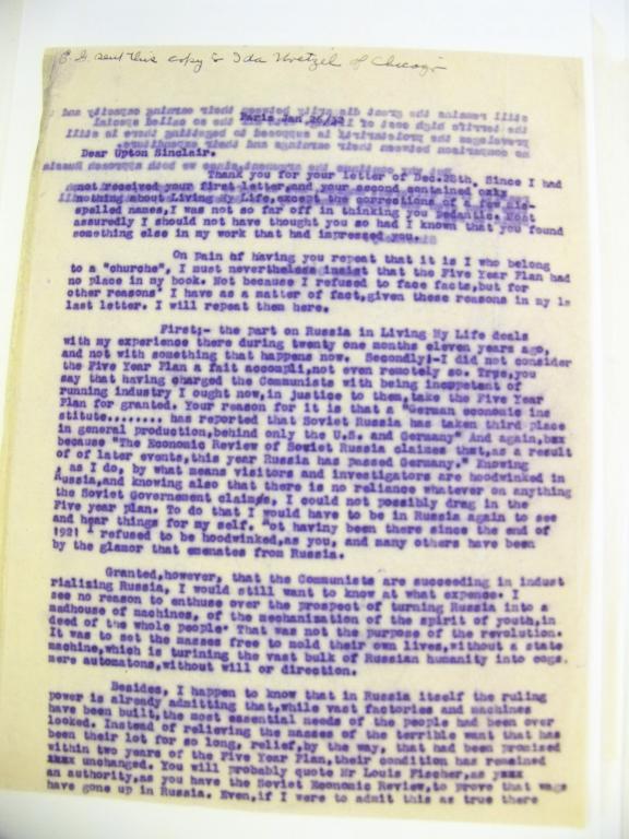 Letter from Emma Goldman to Upton Sinclair 26 January 1932 | libcom.org