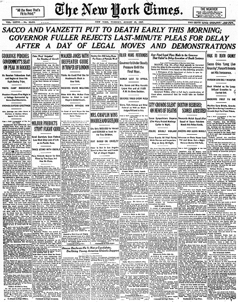 Sacco and Vanzetti Put to Death Early This Morning | libcom.org