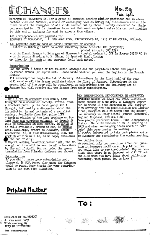 Echanges 29 - February 1982 | libcom.org