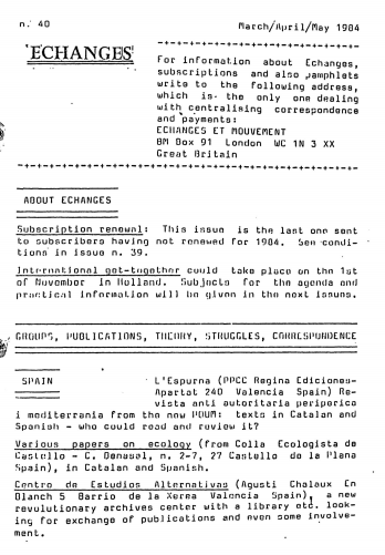 Echanges 40 - March-May 1984 | libcom.org