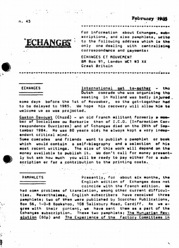 Echanges 43 - February 1985 | libcom.org