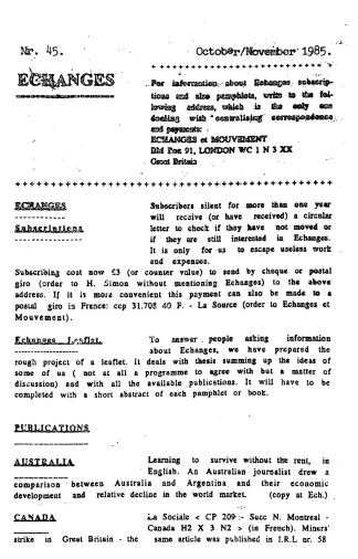 Echanges 45 - October-November 1985 | libcom.org
