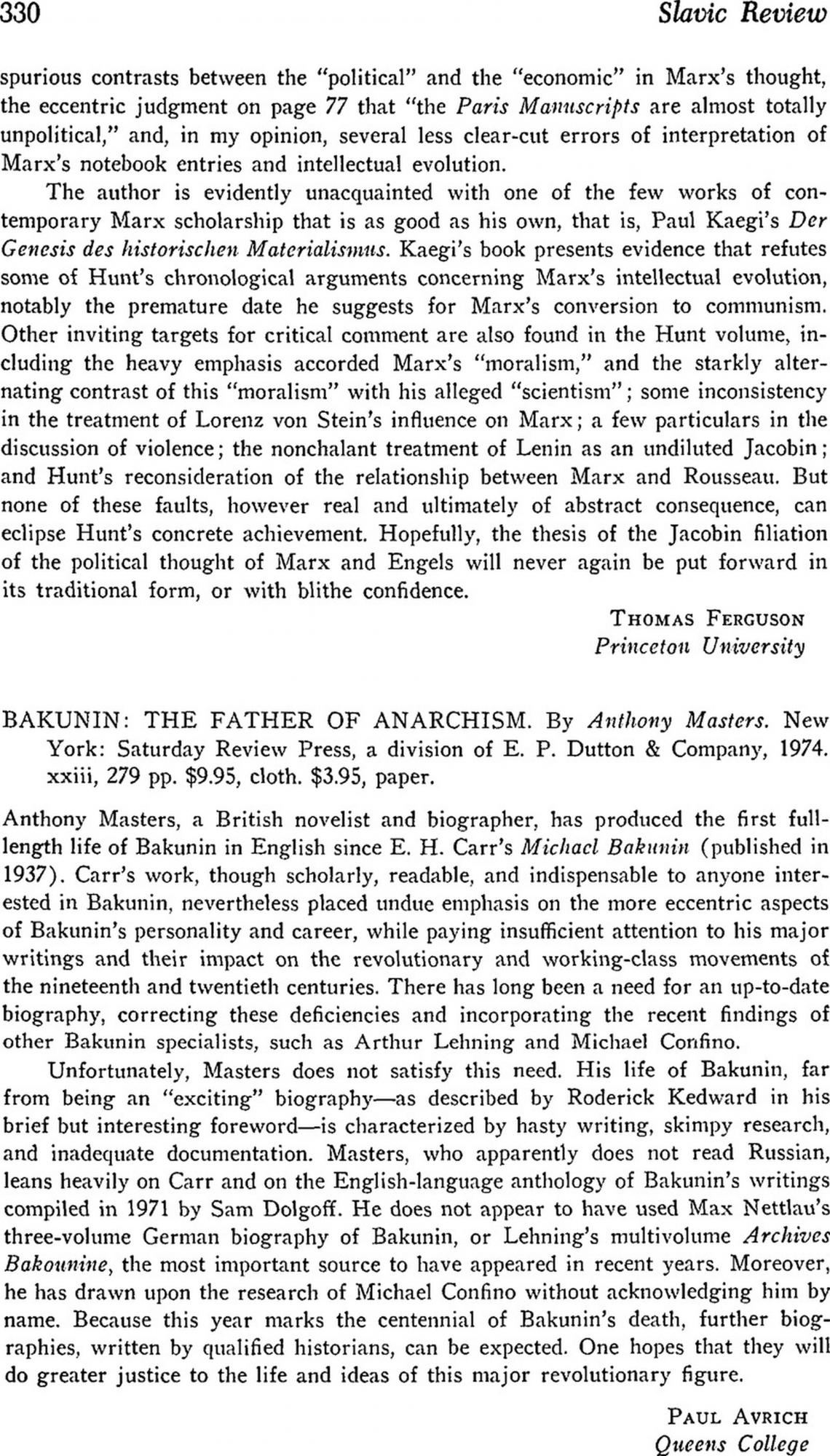 Bakunin: The Father of Anarchism by Anthony Masters Review by Paul ...
