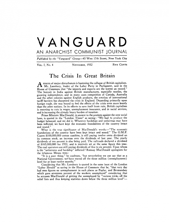 Vanguard (Vol. 1, No. 4, November 1932) | libcom.org