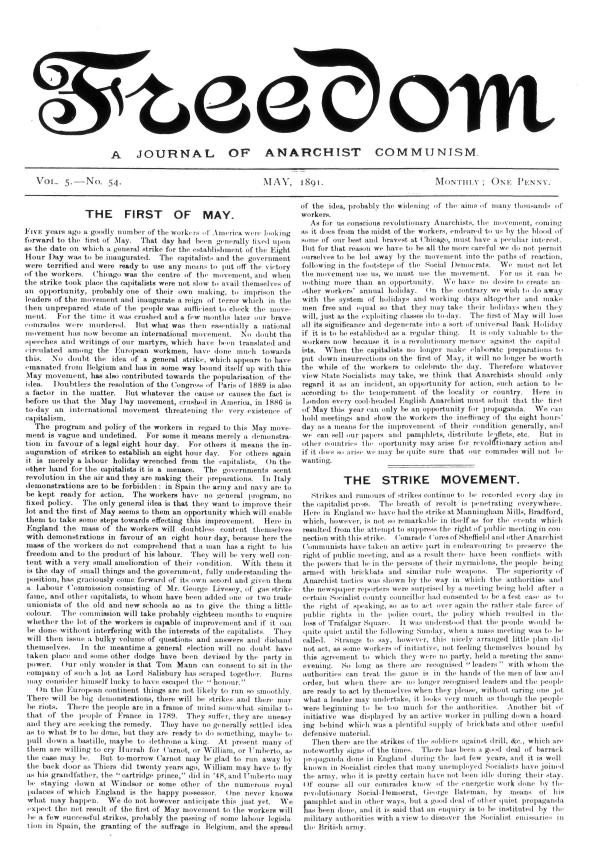Freedom vol 5. no 54 (May 1891) | libcom.org