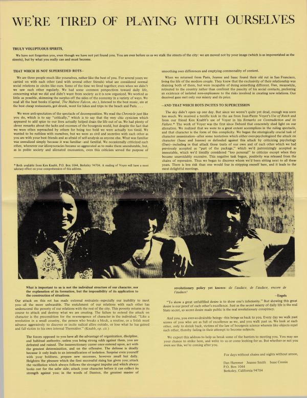 We're Tired of Playing With Ourselves | libcom.org