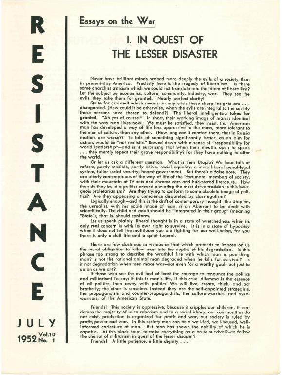 Resistance Vol. 10, No. 1 (July 1952) | libcom.org