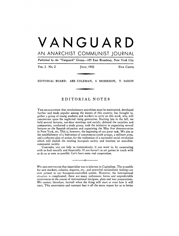 Vanguard (Vol. 1, No. 2, July 1932) | libcom.org