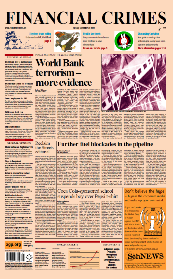 Financial Crimes spoof newspaper, 2000 - Reclaim The Streets | libcom.org